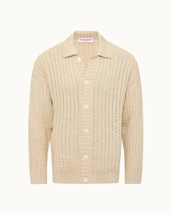 Orlebar Brown Relaxed Crochet-effect Knit Shirt In Cashew - Beige