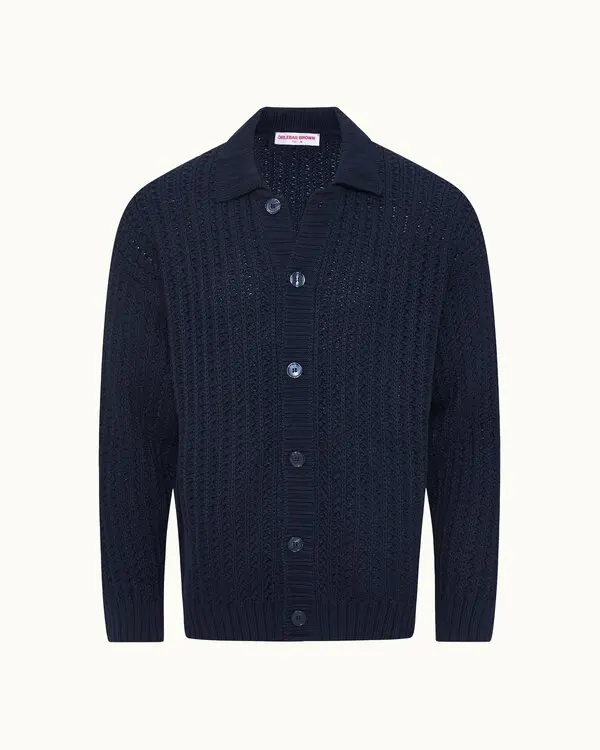 Orlebar Brown Reaxed Crochet-effect Knit Shirt In Night Iris - Blue