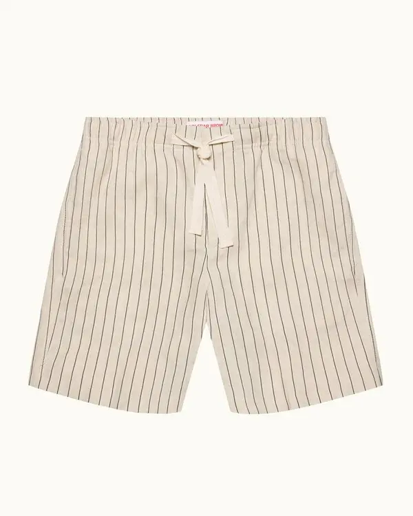 Orlebar Brown Relaxed Fine-stripe Shorts In Linen - Latte/night Iris