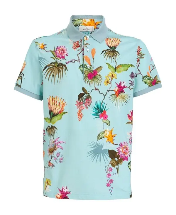 Etro Floral Jersey Polo Shirt - Blue