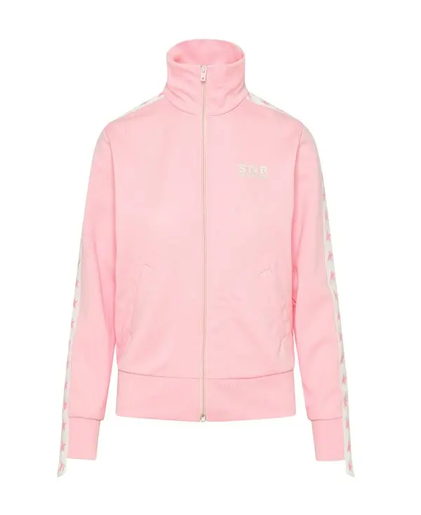 GOLDEN GOOSE Denise Star Collection Zipped Sweatshirt With White Strip And Contrasting Stars - Pink