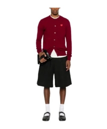 Play Comme Des Garcon Logo Detailed Crewneck Cardigan - Red