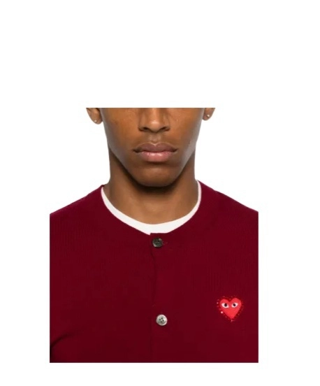 Play Comme Des Garcon Logo Detailed Crewneck Cardigan - Red