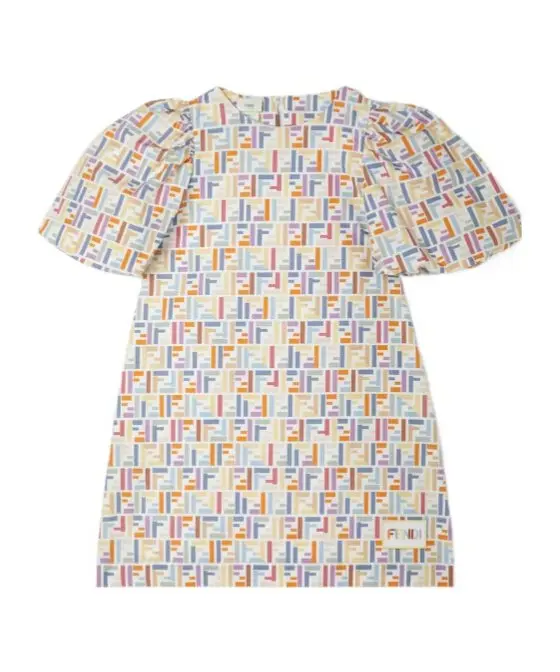 Fendi Ff Logo Puff-sleeve Mini Dress - Multicolour