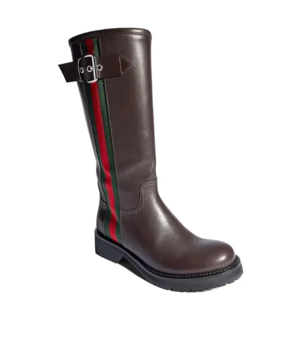 Gucci Biker Boot With Web Detail - Brown