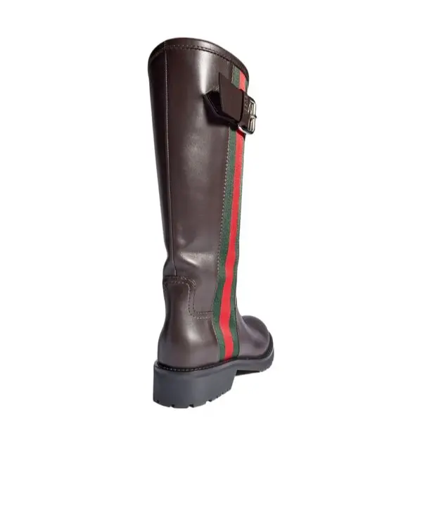 Gucci Biker Boot With Web Detail - Brown