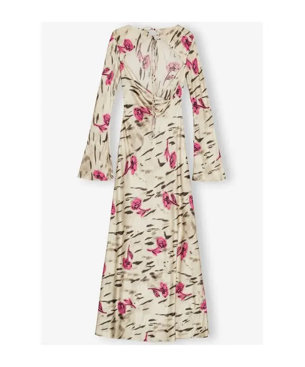 GANNI Floral Satin Maxi Dress