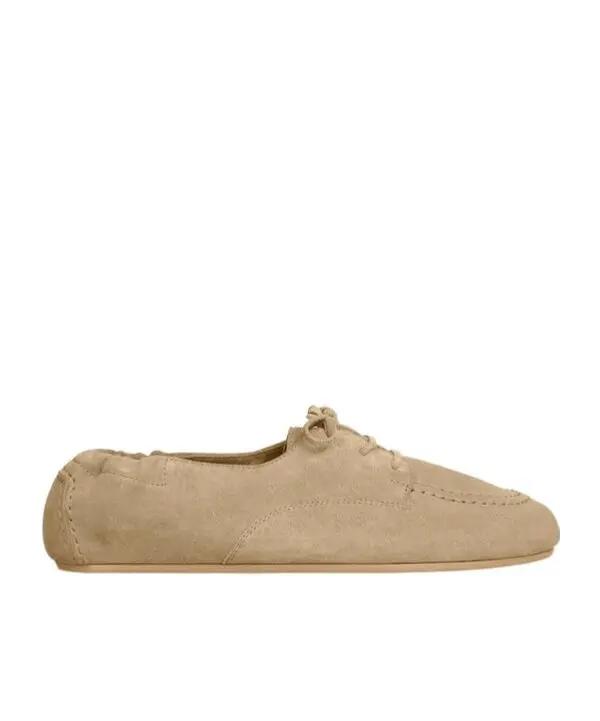 Celine Adam Lace-up Loafer In Suede Calfskin - Light Brown