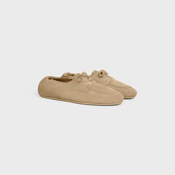 Celine Suede Calfskin Lace-up Loafers - Light Brown