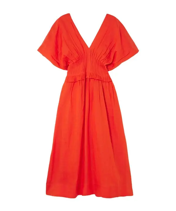Sea Bright Orange V-neck Midi Dress - Red