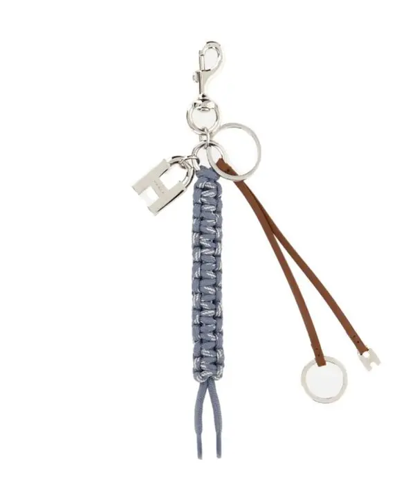 Hogan Braided Leather Keyring With Metal H Charm