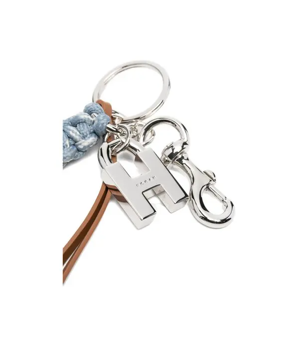 Hogan Braided Leather Keyring With Metal H Charm