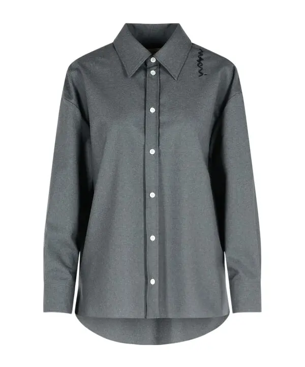 Marni Logo Embroidered High-low Hem Shirt - Grey