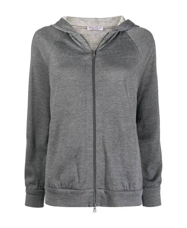 Brunello Cucinelli Trim Embellished Zipped Hoodie - Gray
