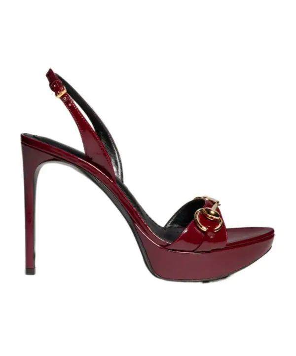 Gucci Platform Stiletto Sandals With Horsebit Detail - Burgundy