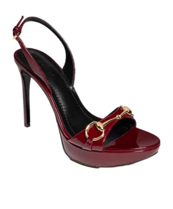 Gucci Platform Stiletto Sandals With Horsebit Detail - Burgundy