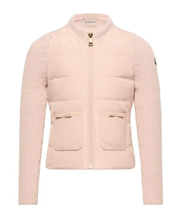 Moncler Padded Wool Cashmere Zip-up Cardigan - Pink