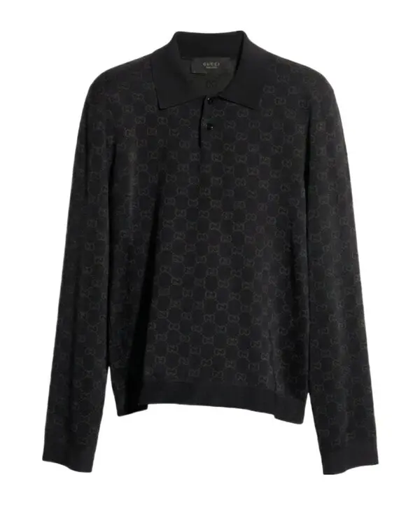 Gucci Viscose Gg Jacquard Polo Shirt - Black
