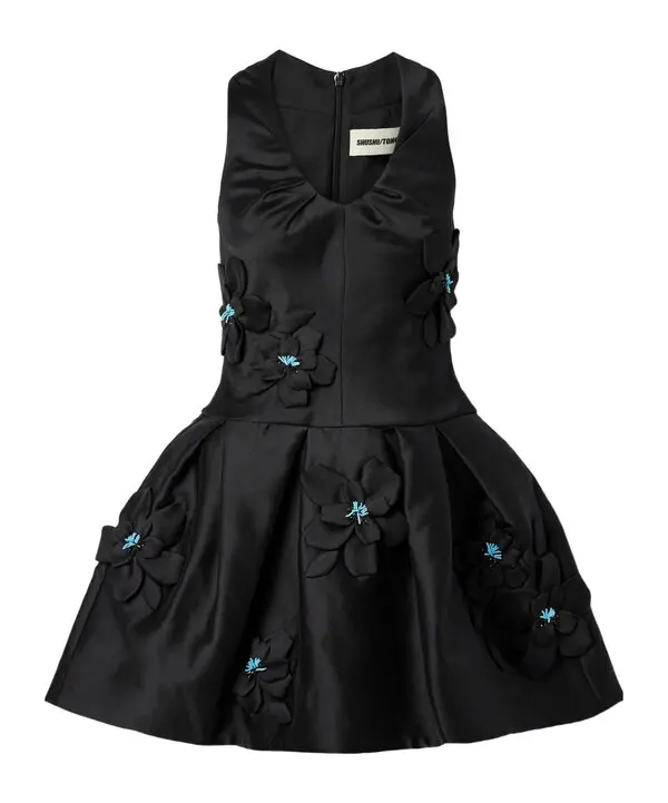 SHUSHU/TONG Embellished Appliquéd Duchesse-satin Mini Dress - Black