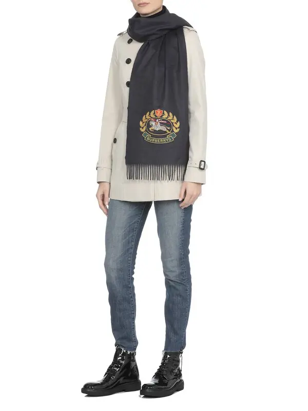 Burberry Navy Blue Logo Embroidered Scarf