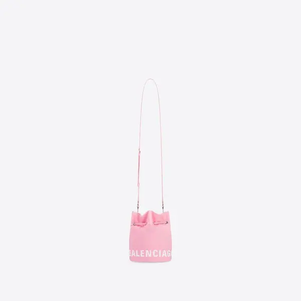 Balenciaga Wheel Xs Logo Embroidered Bucket Bag - Pink