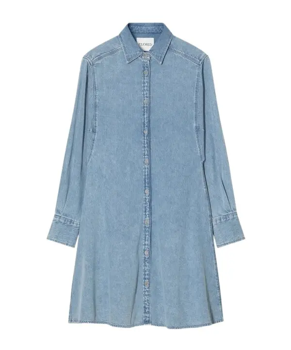 Closed Waisted Denim Shirt Dress - Light Blue