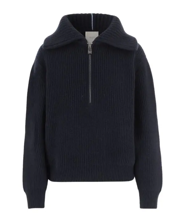 Malo Ribbed Half-zip Knit Sweater - Black