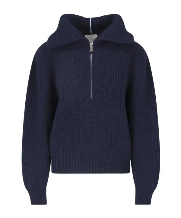 Malo Ribbed Half-zip Knit Sweater - Blue