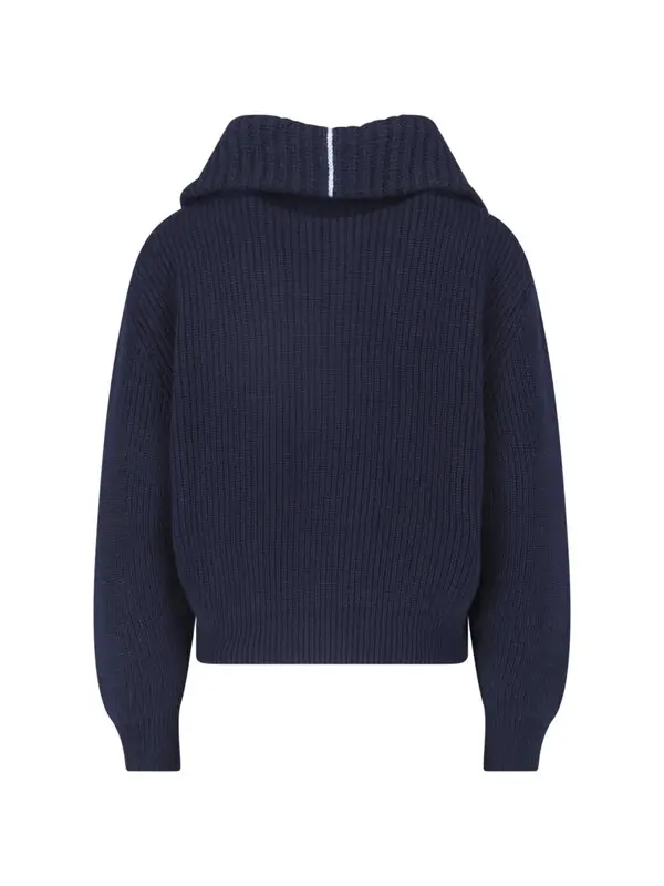 Malo Ribbed Half-zip Knit Sweater - Blue