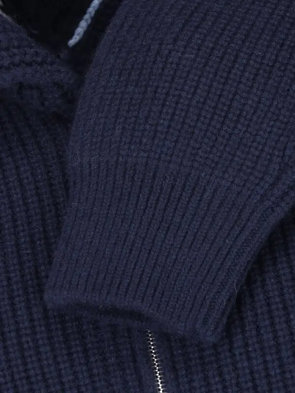 Malo Ribbed Half-zip Knit Sweater - Blue