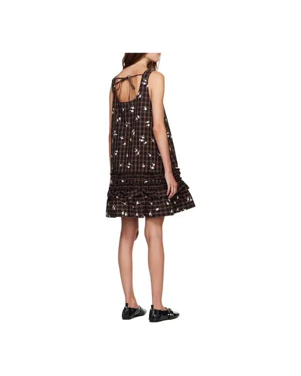 GANNI Check Flower Flounced Mini Dress