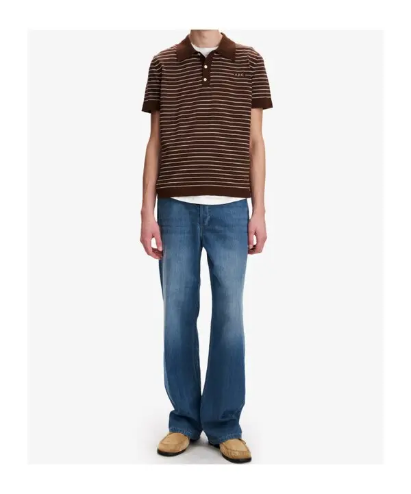 A.p.c. Fitted Striped Brown Polo