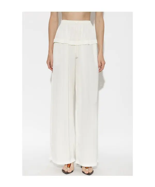 Alaïa Wide Leg Trousers With Elasticated Waistband And Drawstring - Cream