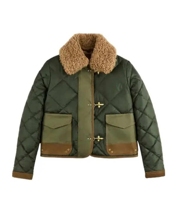 FAY Quilted Shearling-collar Jacket - Green