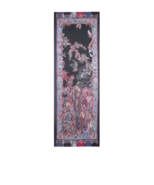 Etro Modal And Cashmere Scarf With Placed Parrot Print And Paisleys - Blue