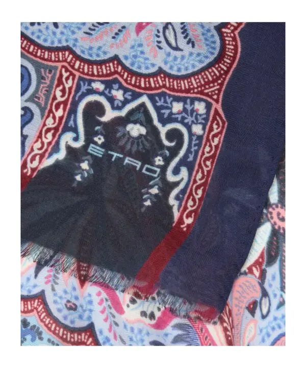 Etro Modal And Cashmere Scarf With Placed Parrot Print And Paisleys