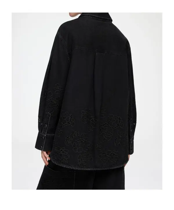 GANNI Denim Broderie Anglaise Shirt - Black Washed