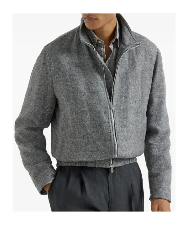 Brunello Cucinelli Mélange-effect Zip-up Jacket - Gray