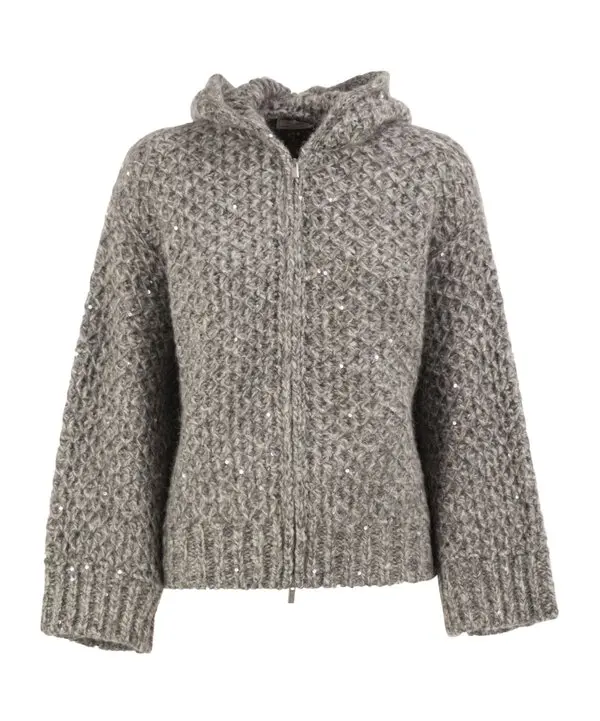 Peserico Sequined Hooded Zip Cardigan