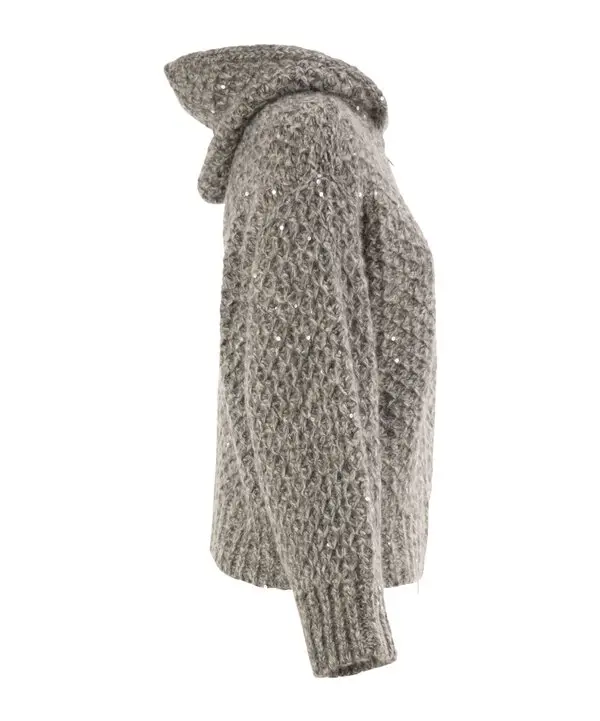 Peserico Sequined Hooded Zip Cardigan