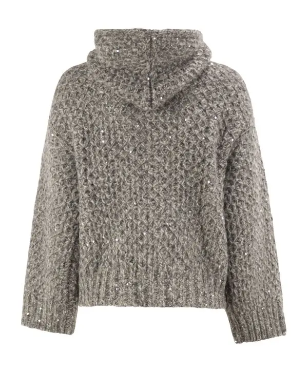 Peserico Sequined Hooded Zip Cardigan