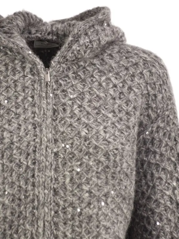 Peserico Sequined Hooded Zip Cardigan