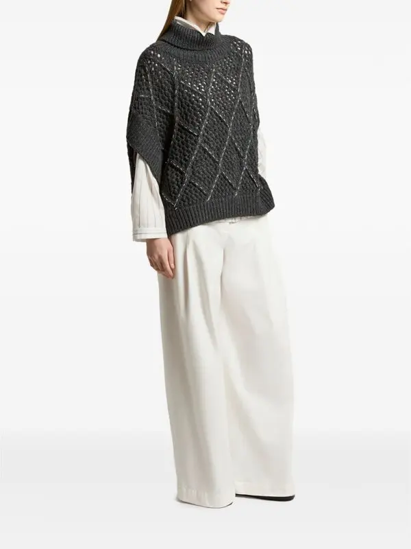 Peserico Diamond-knit Roll-neck Poncho Sweater - Black
