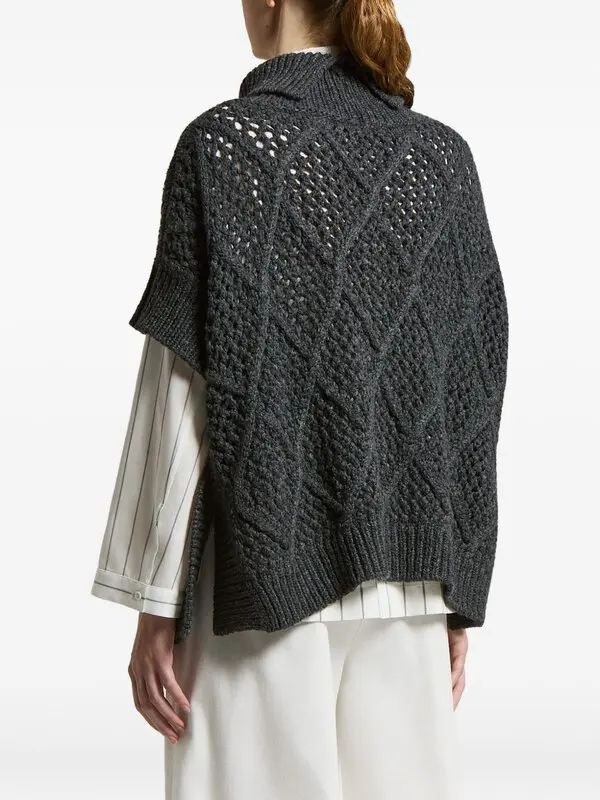 Peserico Diamond-knit Roll-neck Poncho Sweater - Black