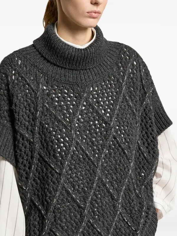 Peserico Diamond-knit Roll-neck Poncho Sweater - Black