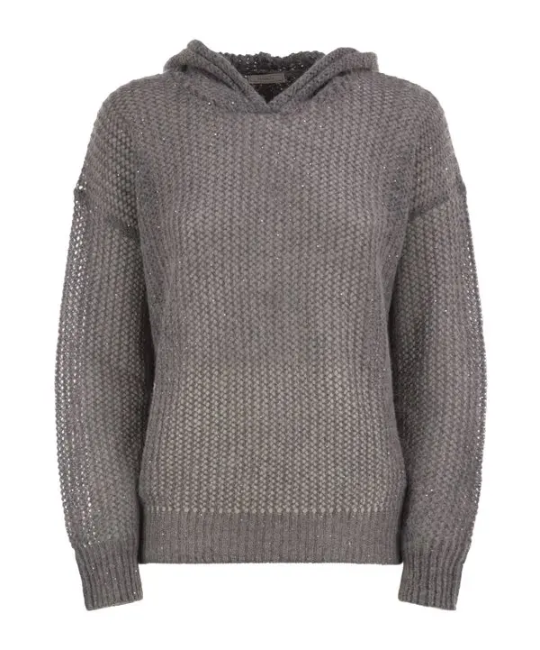 Peserico Sequined Hooded Open-knit Jumper