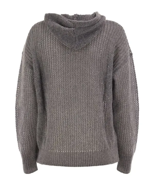 Peserico Sequined Hooded Open-knit Jumper