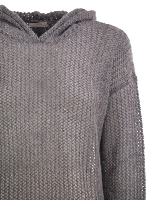 Peserico Sequined Hooded Open-knit Jumper
