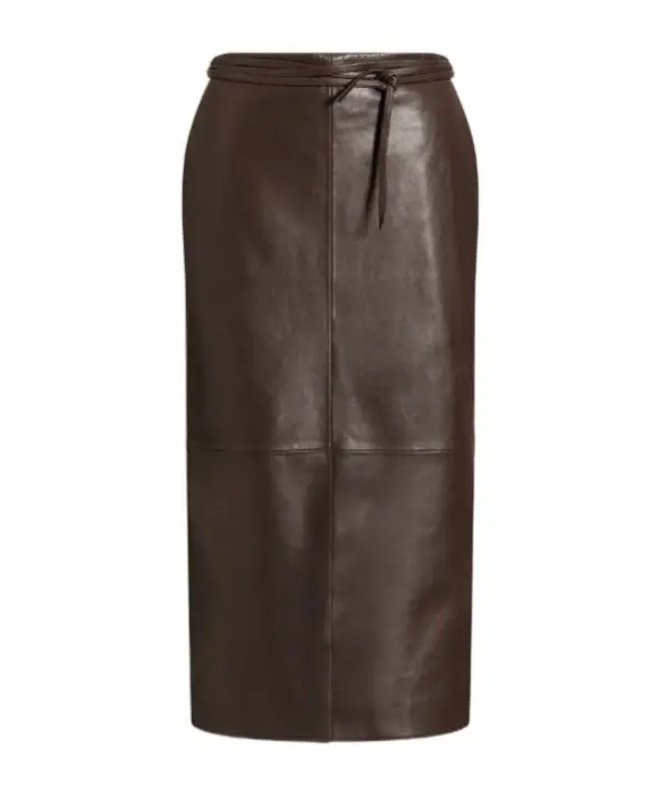 Alberta Ferretti Straight Leather Midi Skirt In Mud Grey - Muddy Gray