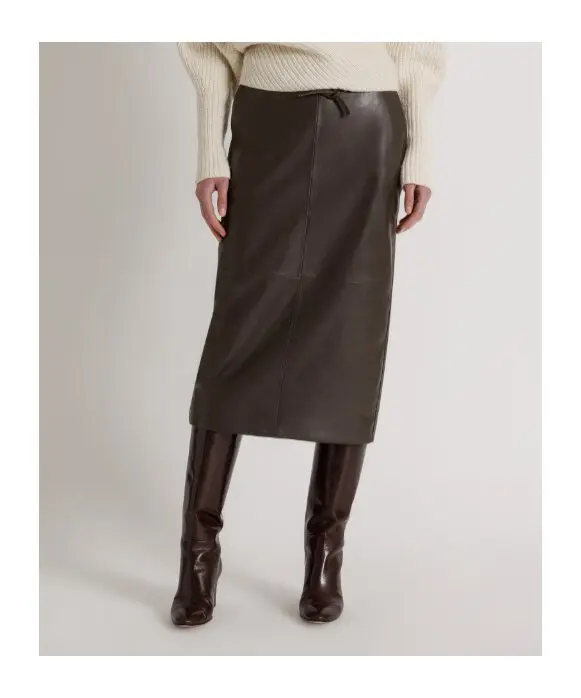 Alberta Ferretti Straight Leather Midi Skirt - Muddy Gray